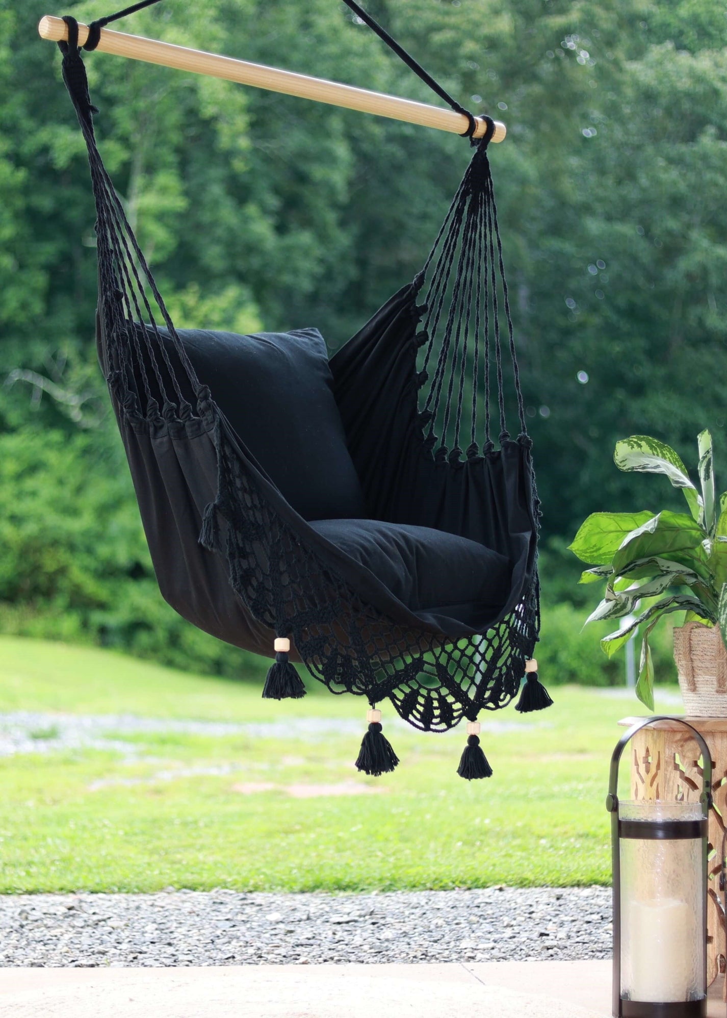 Black Macrame Crochet Hammock Chair Swing : Luxury Black Hanging Swing ...