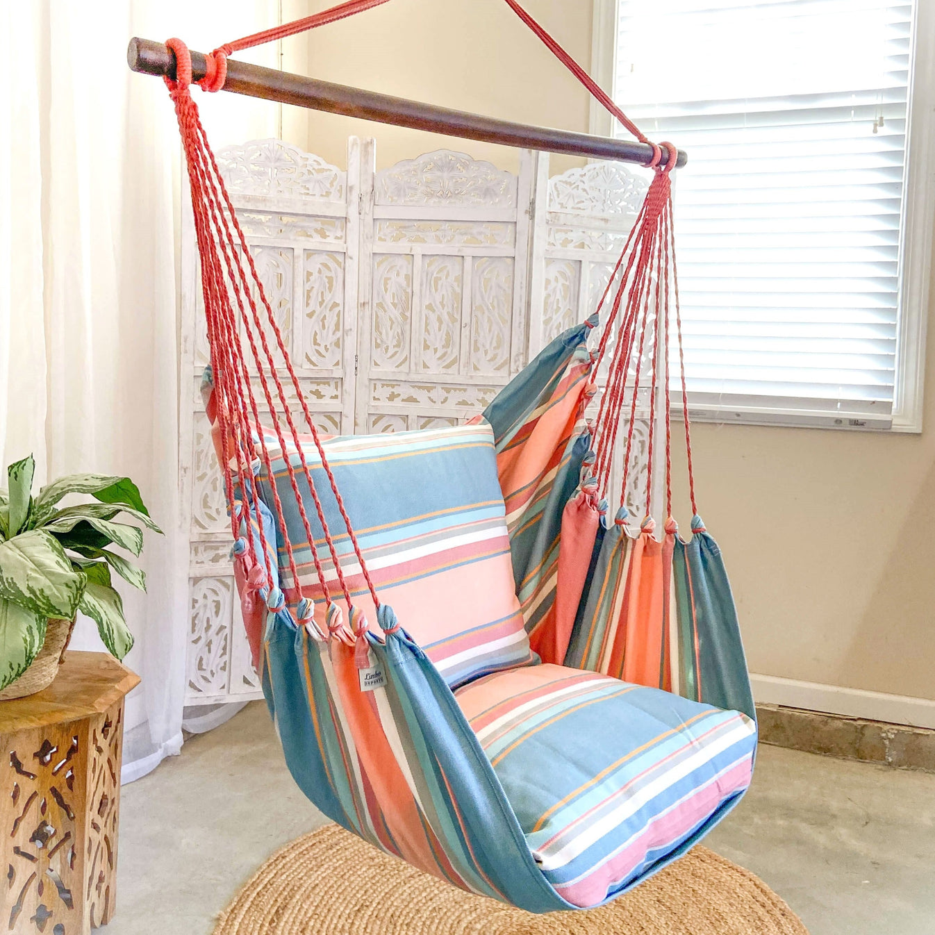 Pink Stripe Hammock Chair Swing | Porch Chair with Pillow Cushions ...