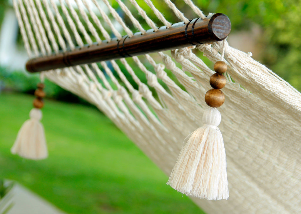 Woven White Hammock With Wood Spreaders | Luxury Boho Style Hammock ...